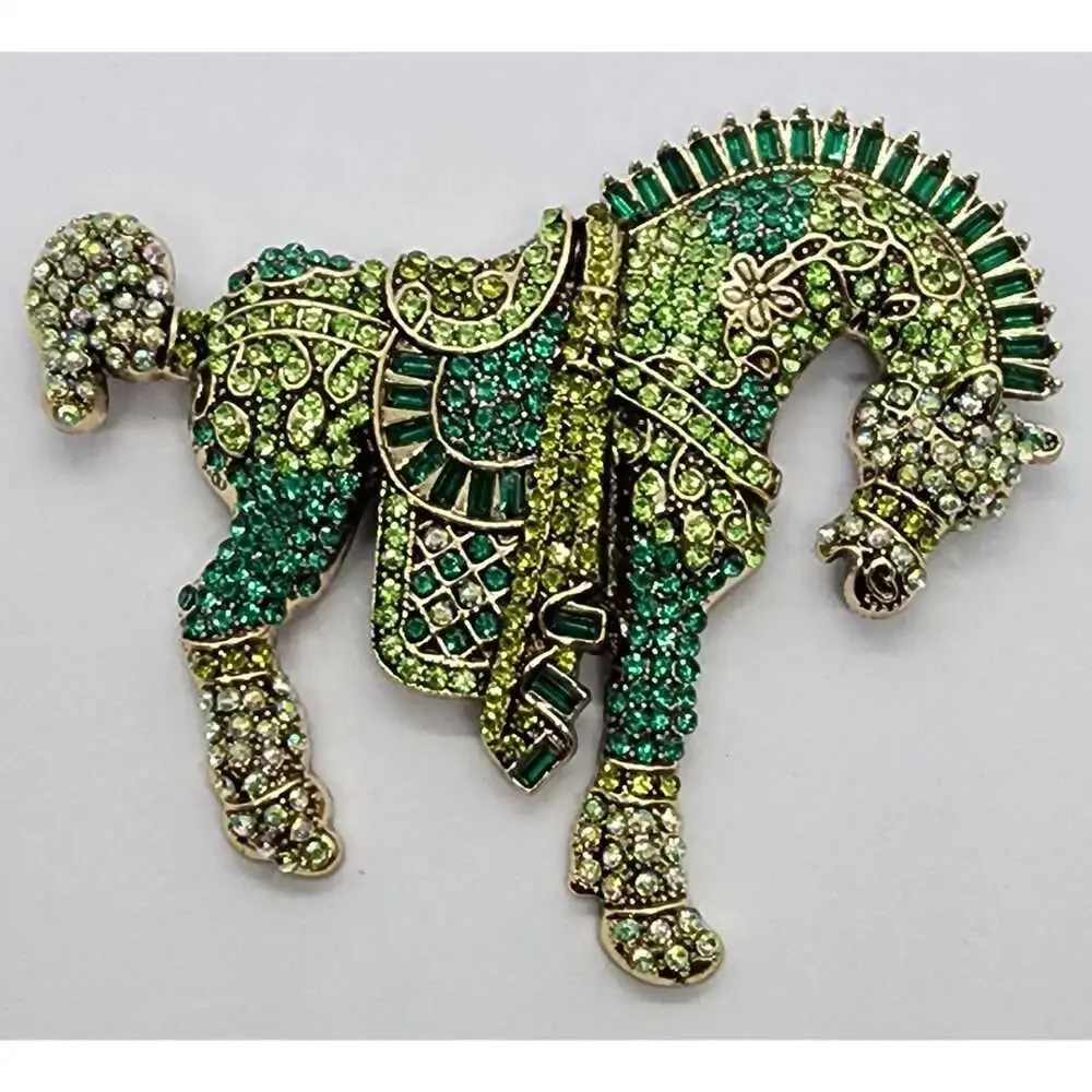 Jewelry | Final Sale 1 War Horse Brooch Magnificent Green Rhinestone ...